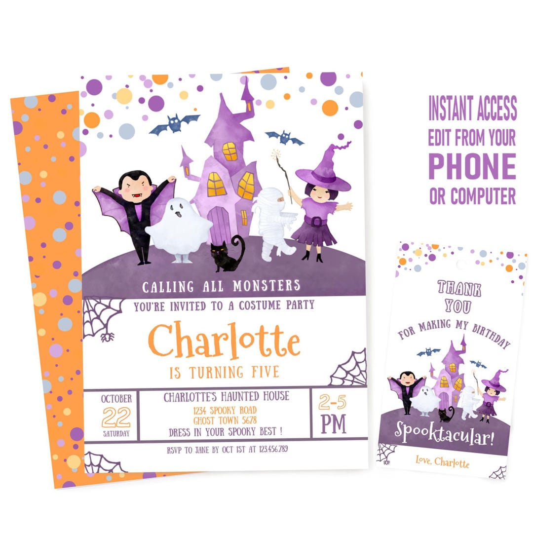 Editable Costume Party Halloween Birthday Invitation (printable Corjl ...