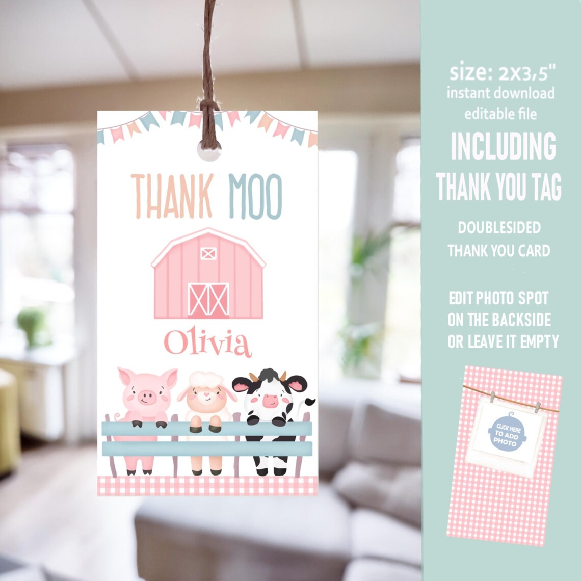 Oink Baa Moo Im Two Invitation for Girl, Pink Farmyard Editable Invite ...