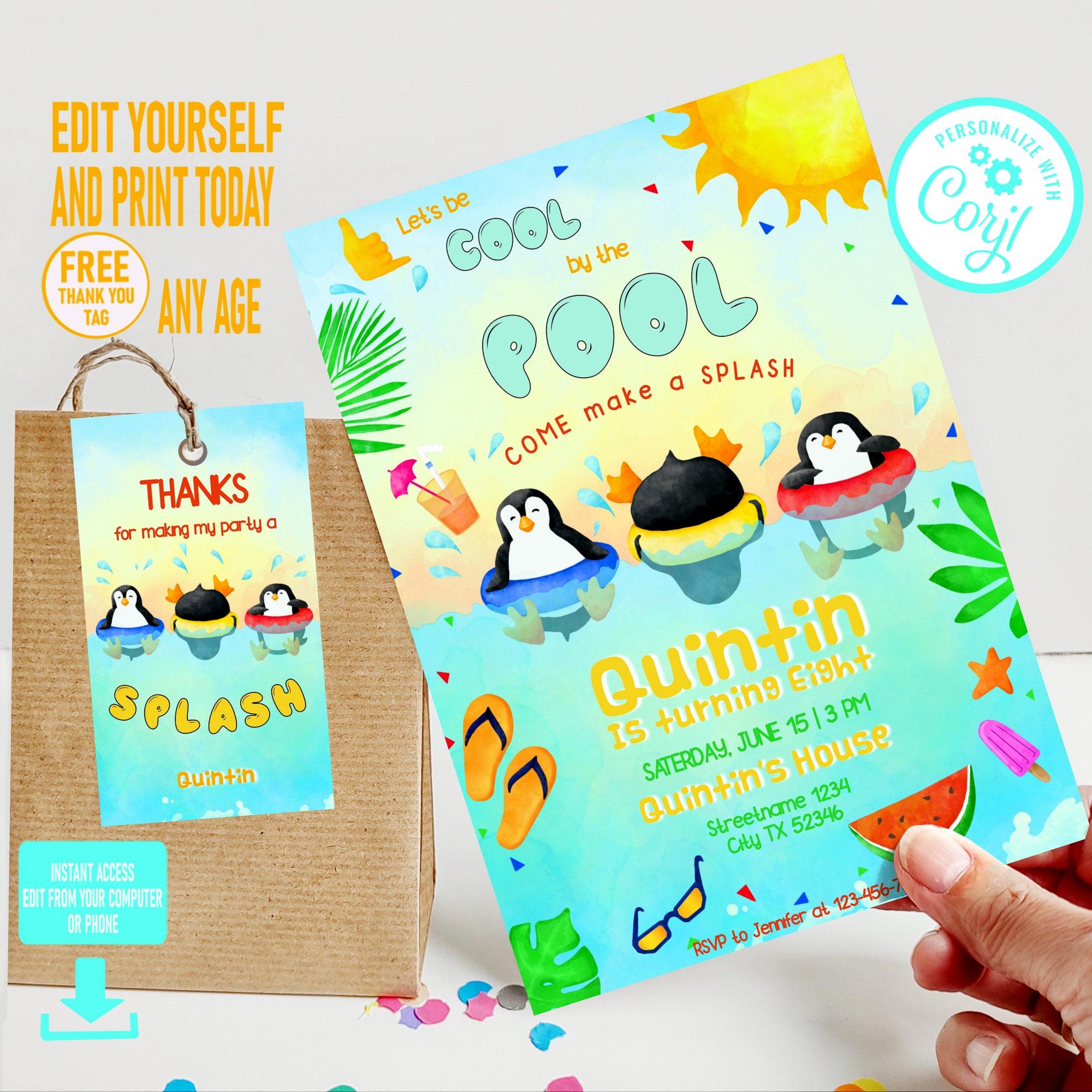 Birthday Pool Party Invitation Boy, Swimming Party Invitation, Funny ...
