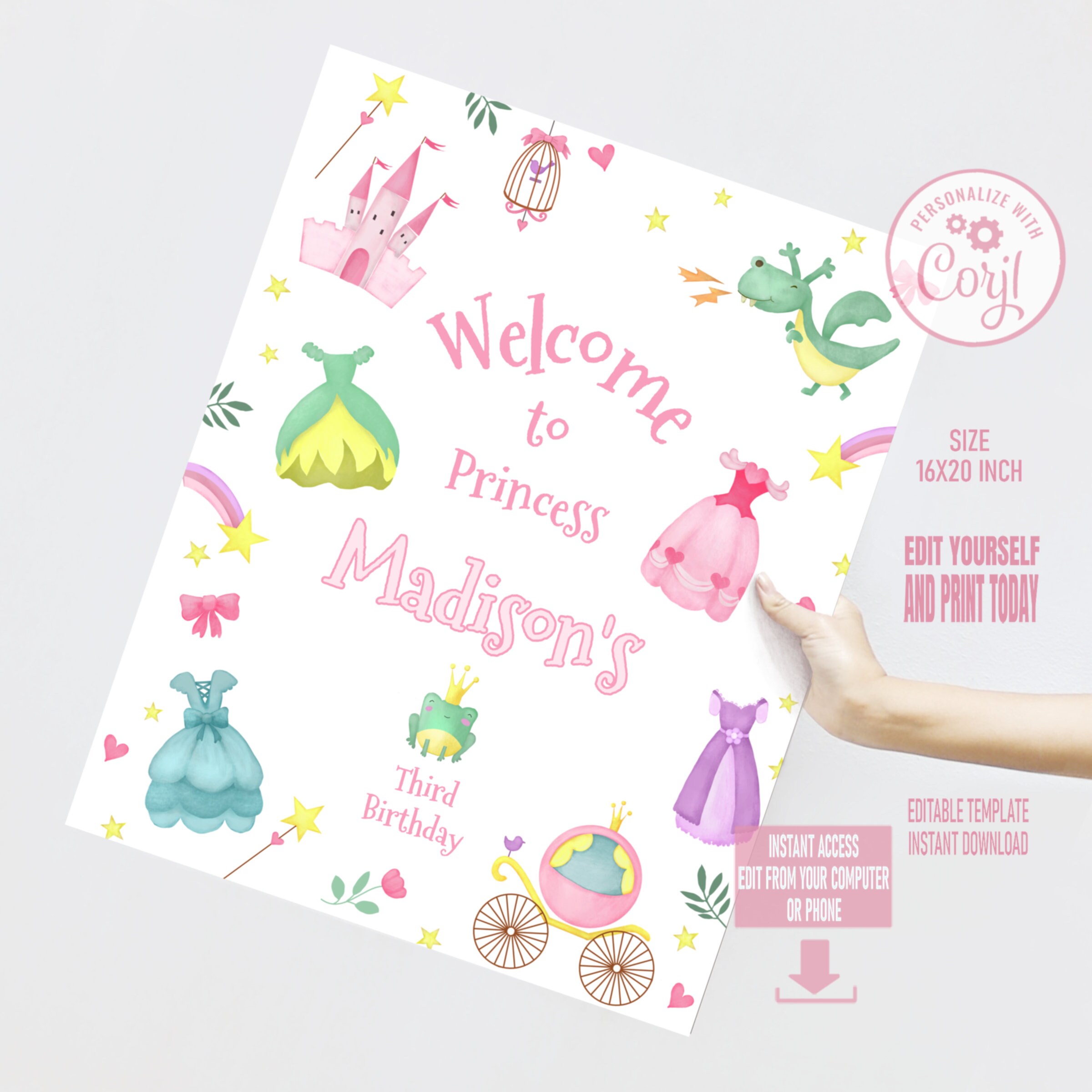 Princess Birthday Welcome Sign, Dress up Party Decor (instant Download ...