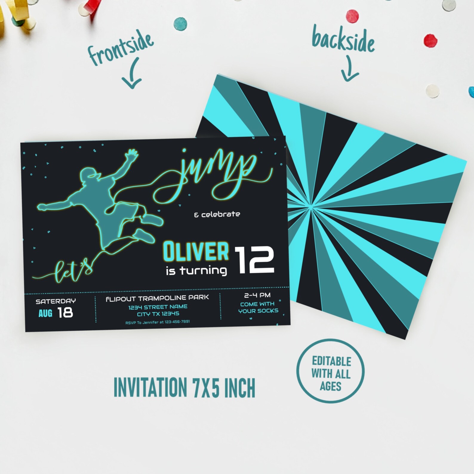 Trampoline Birthday Invitation, Jump Party Bounce House Invite, Instant ...