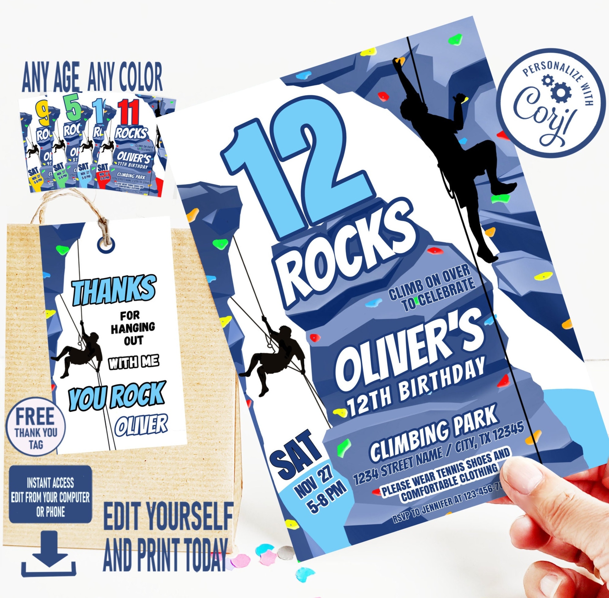 Rock Climbing Invitation, Rock Climbing Birthday Invite, Boys Indoor ...