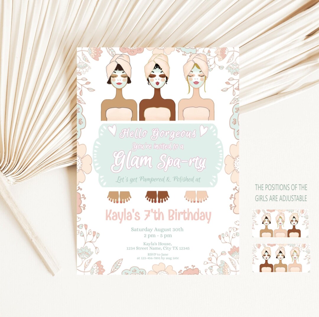 Editable Spa Birthday Invitation Bohemian Flower Make-up Party Invite ...