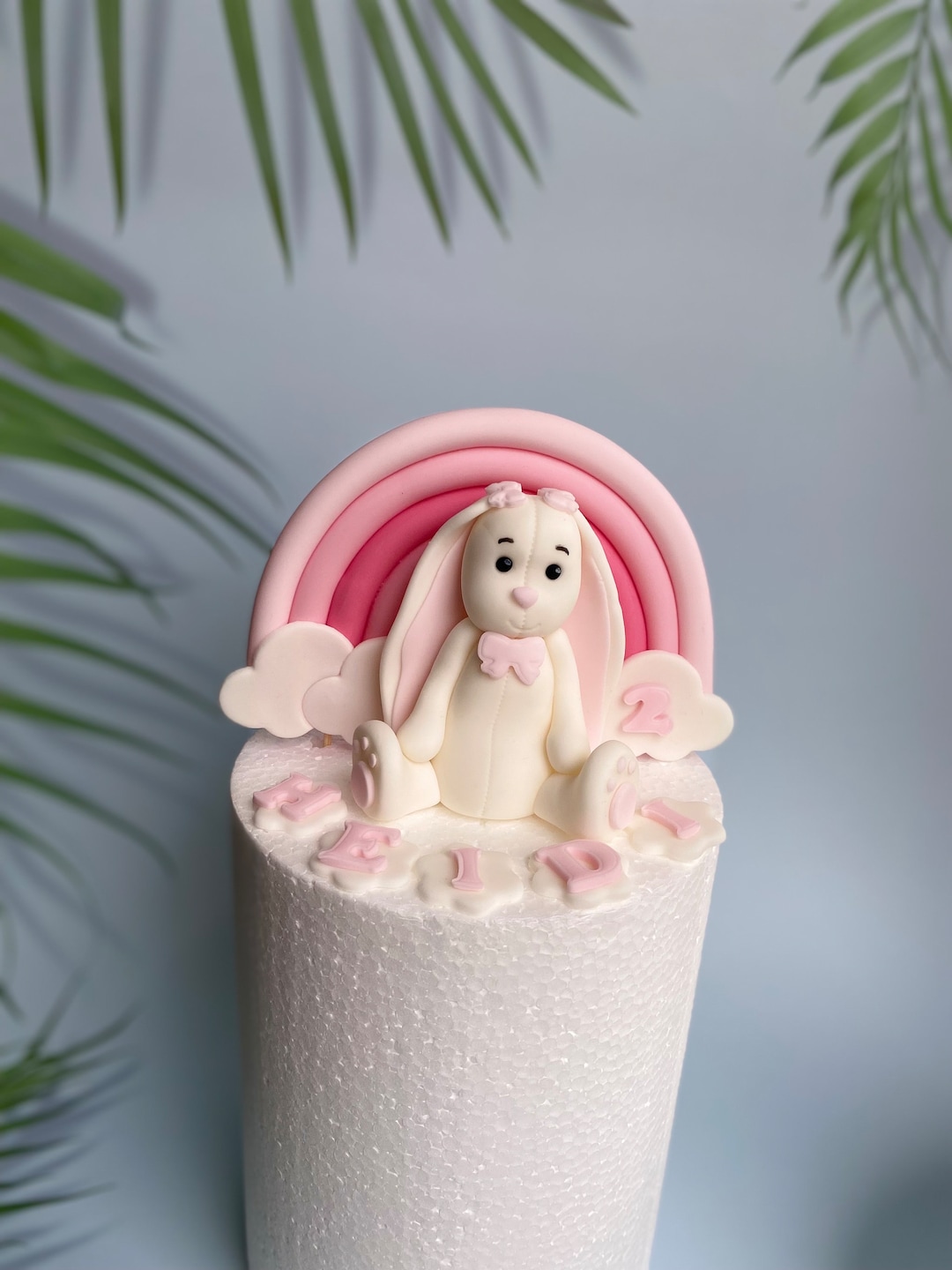 Fondant Bunny Cake Topper bunny and Rainbow Cake Toppers Set Baby ...