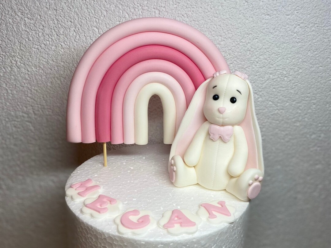 Fondant Bunny Cake Topper bunny and Rainbow Cake Toppers Set - Etsy