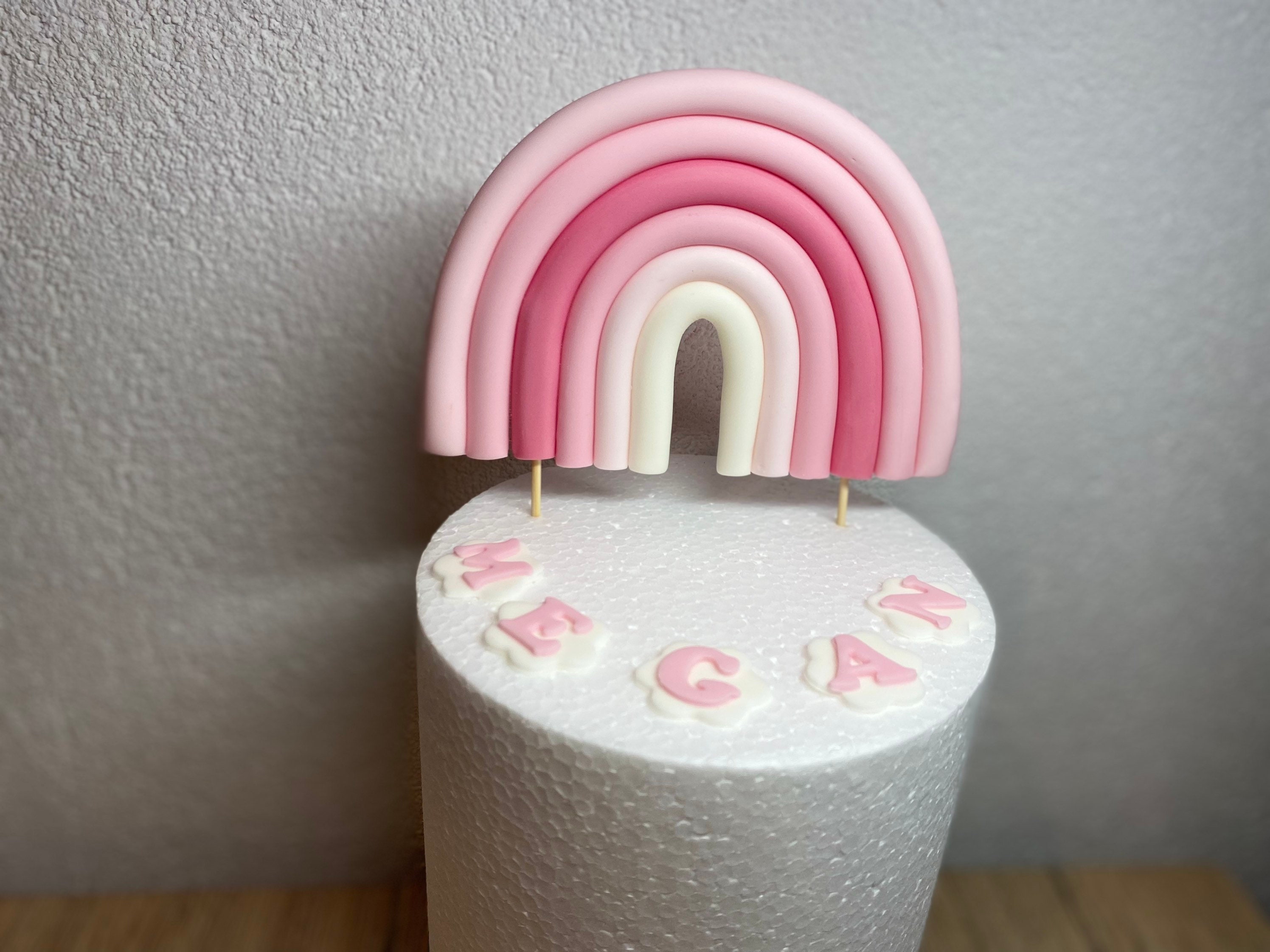 Pink Rainbow Cake Topper Edible Fondant Rainbow Pastel - Etsy