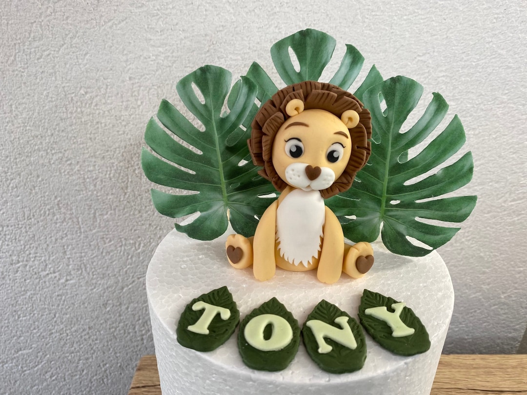 Lion Cake Topper -baby Lion -tropical Leaves - Birthday Cake - Baby ...