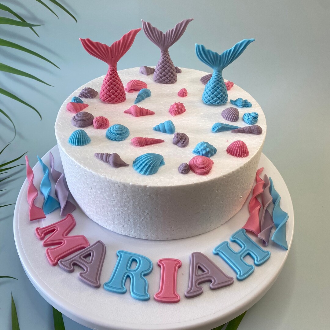 Edible Fondant Mermaid Tails - Sea Shells Cake Toppers for Under the ...