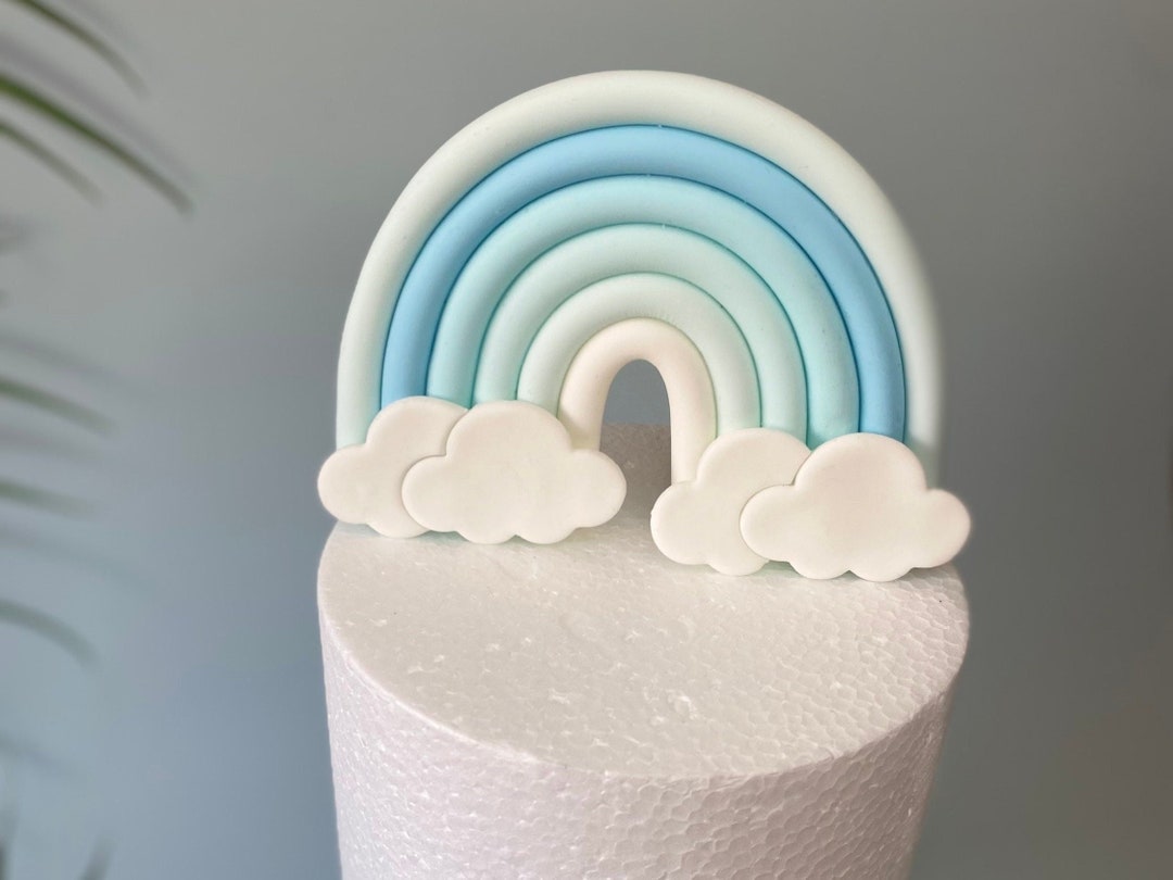 Blue Rainbow Cake Topper Edible Fondant Rainbow in Pastel Blue Colours ...