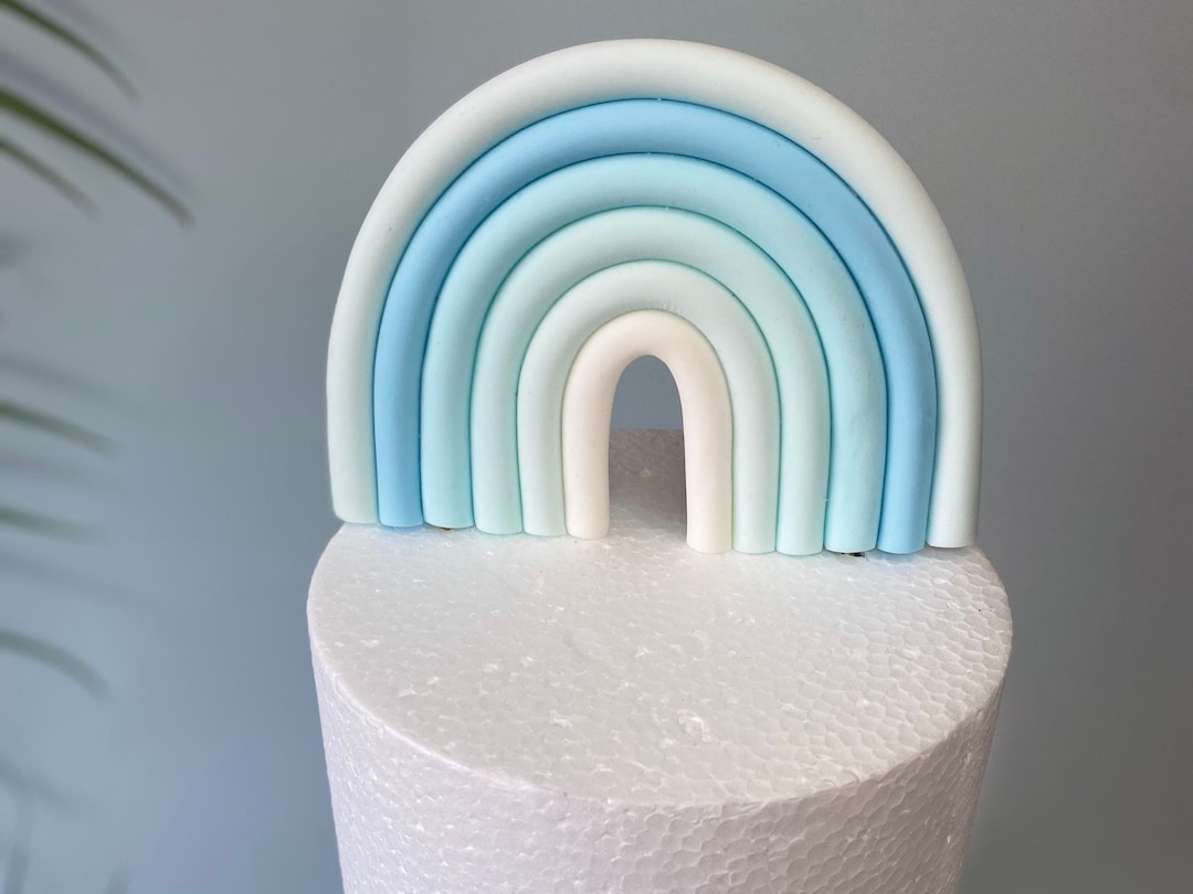 Blue Rainbow Cake Topper - Edible Fondant Rainbow in Pastel Blue ...