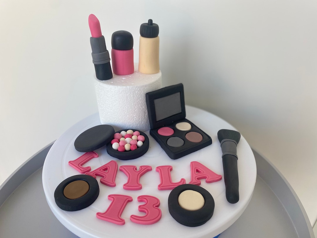 Make-up Cake Topper Set edible Fondant 3D Figures Make-up Birthday Cake ...