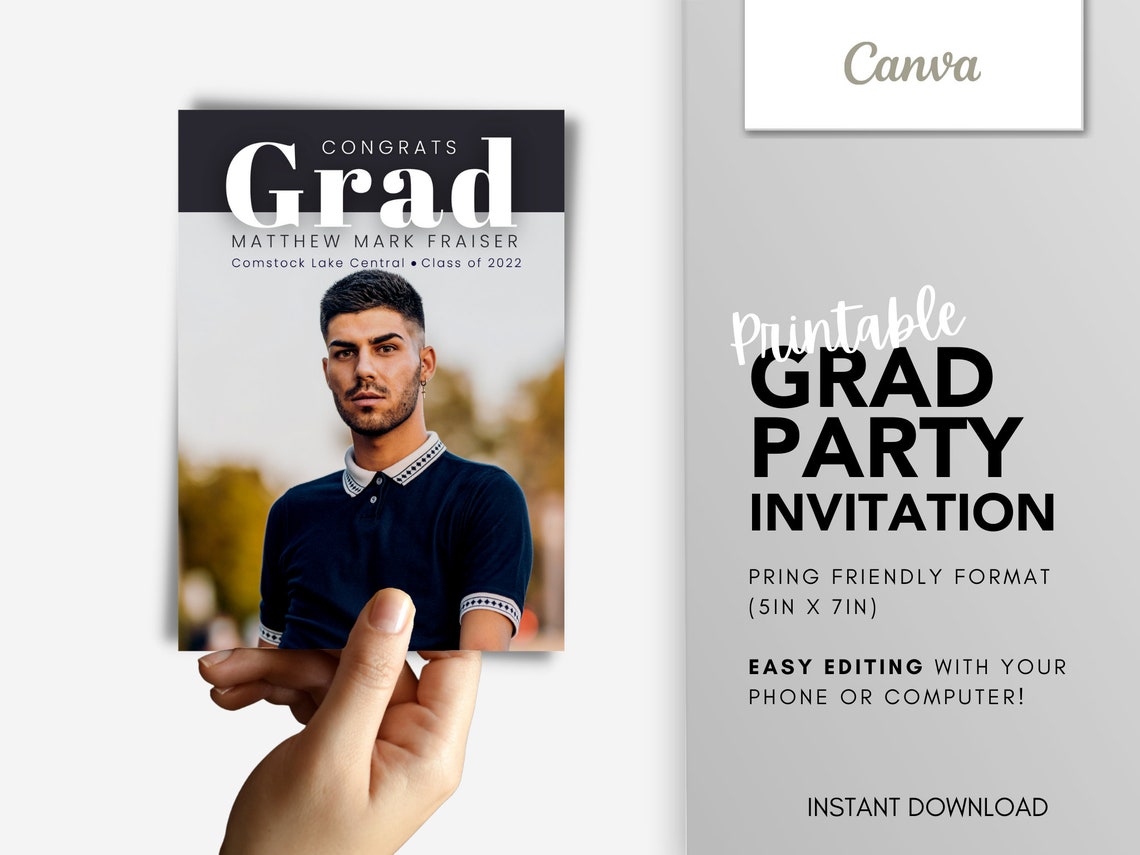 Modern Printable Graduation Announcement, Grad Party Invitation Canva ...