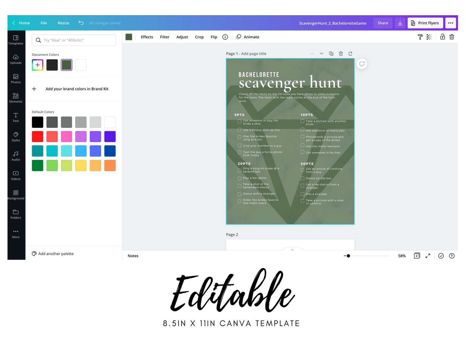 Bachelorette Game - Scavenger Hunt - PRINTABLE CANVA TEMPLATE - Instant ...