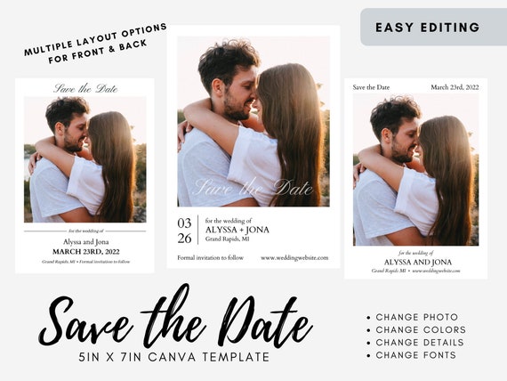 5x7 Simple Save The Date CANVA TEMPLATE Instant Download | Etsy