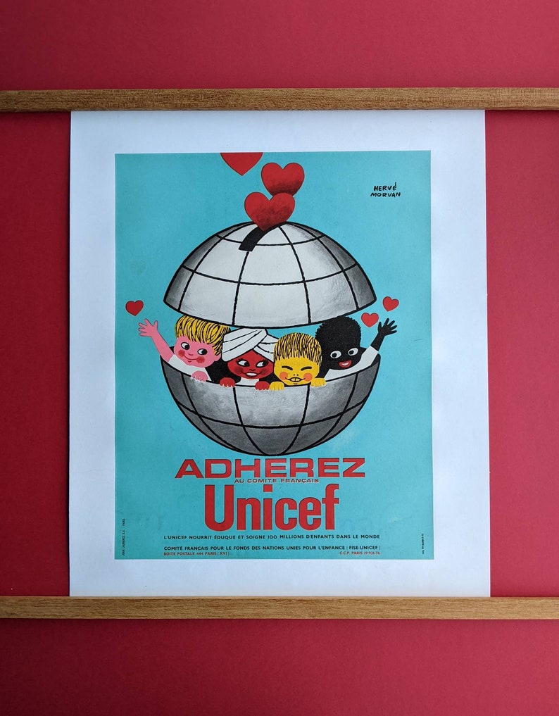 Original Unicef poster linen backed designed by Hervé Morvan | Etsy