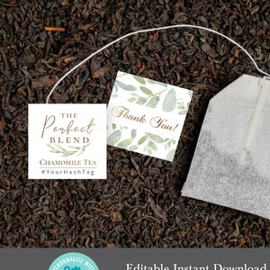 Greenery & Gold Tea Bag Tags the Perfect Blend Editable - Etsy Canada
