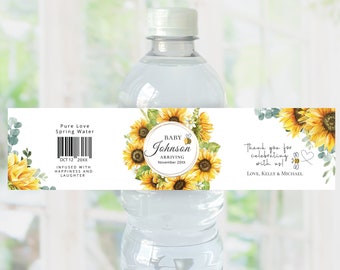 Sunflower Themed Water Bottle Label Editable Digital Instant | Etsy