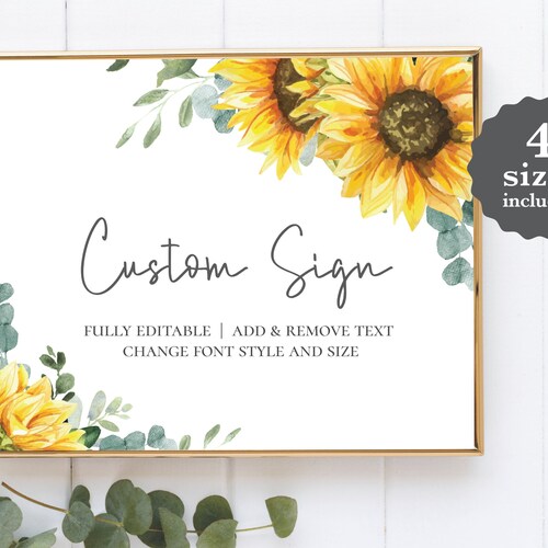 Sunflower Themed Custom Signs Editable Digital Instant | Etsy