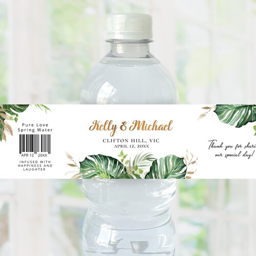 Tropical & Gold Themed Water Bottle Label Editable Digital - Etsy