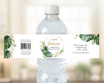 Tropical & Gold Themed Water Bottle Label Editable Digital | Etsy