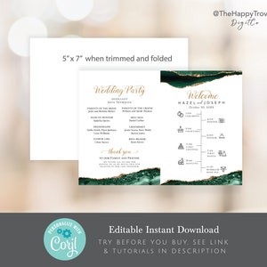 VERDA Emerald Green & Gold Program Fan, Order of Event, Editable ...