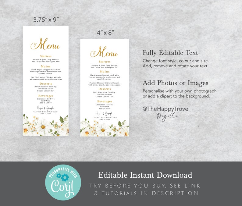 DAISY Menu Editable Digital Instant Download Template - Etsy