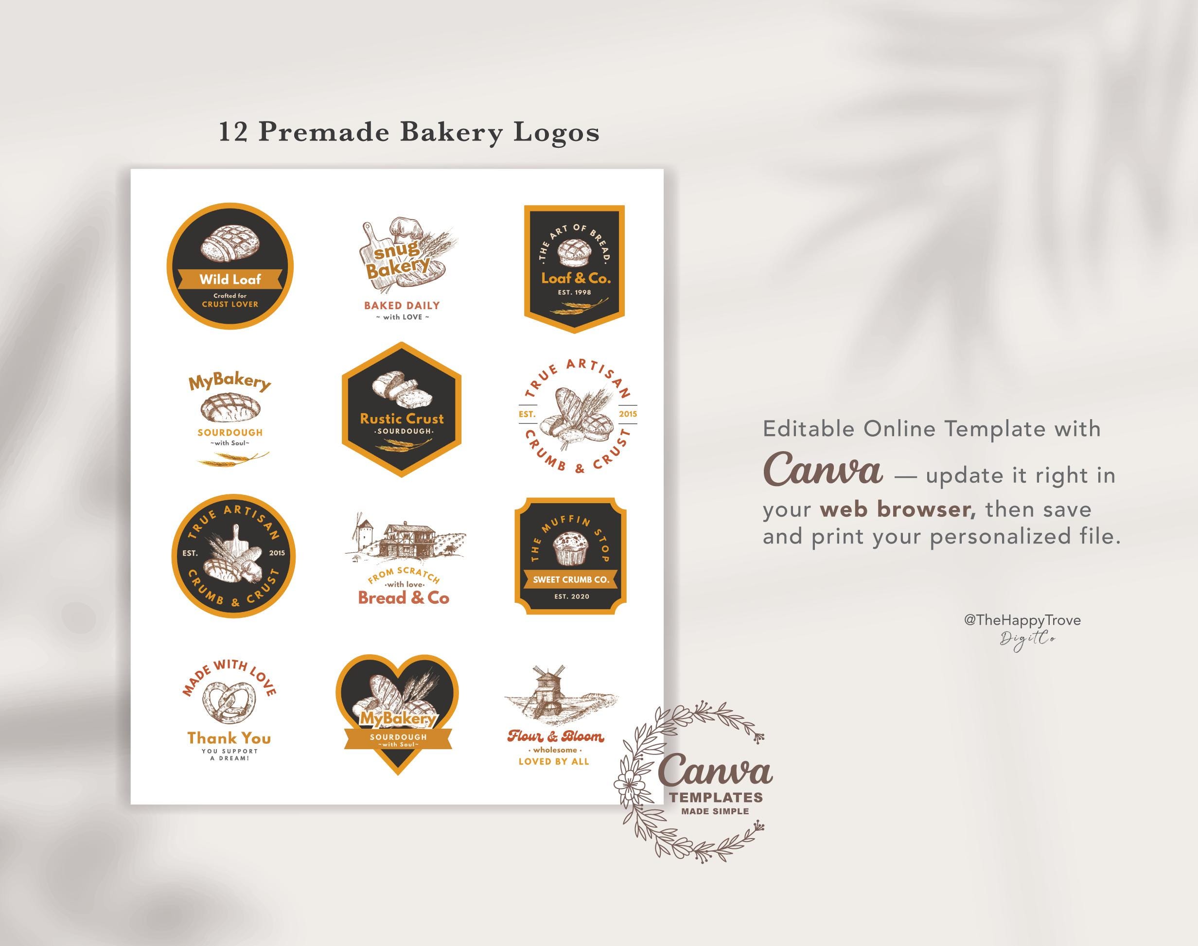 12 Rustic Bakery Logo Templates: Editable Canva Branding (digital ...