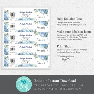 SINI Blue Hydrangea Water Bottle Label, Editable Digital Instant ...