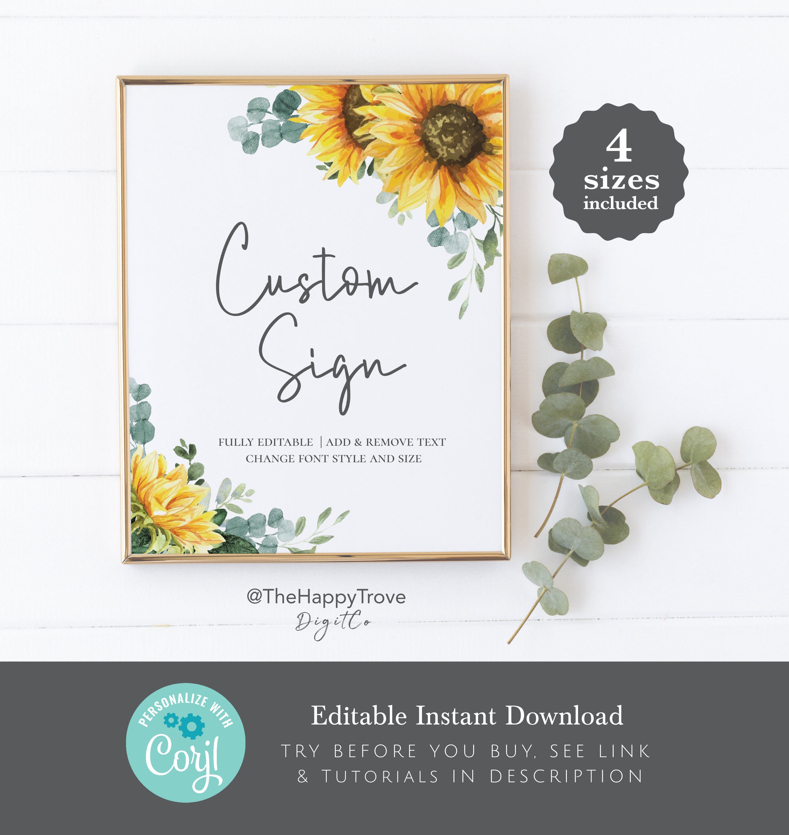 Sunflower Themed Custom Signs Editable Digital Instant - Etsy