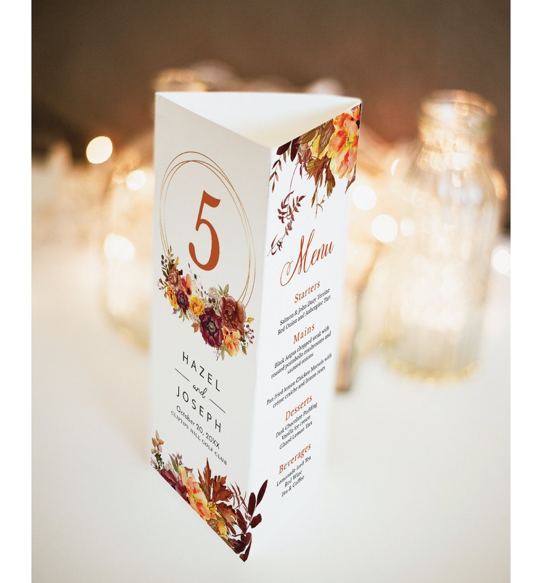 AMBER Fall in Love Tri-fold Menu Stand, Table Number Sign, Wedding ...