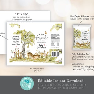 VEDIA Magical Forest Chip Bag Label, Woodland Animals, Snacks Treat ...