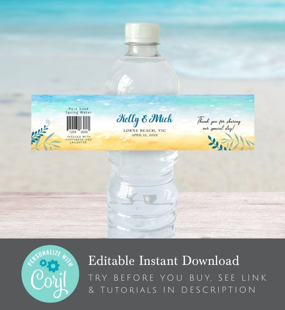 Beach Themed Water Bottle Label Editable Digital Instant | Etsy