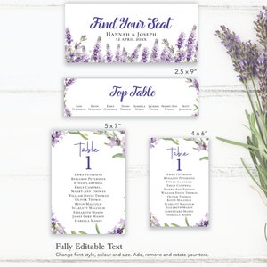 Lavender Seating Chart Set, Find Your Seat, Editable Digital Instant ...