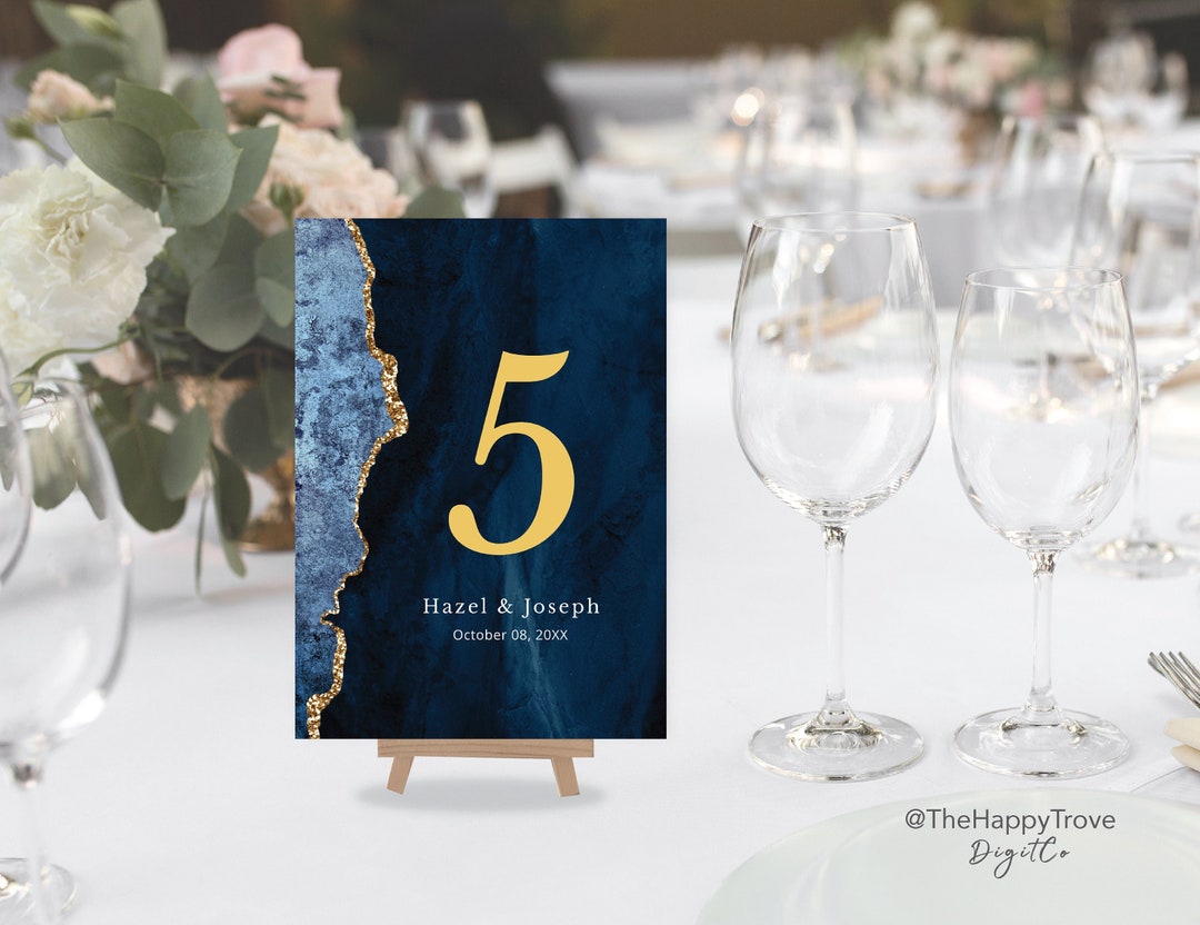 NOVA Navy Blue & Gold Table Number Signs, Editable Digital Instant ...