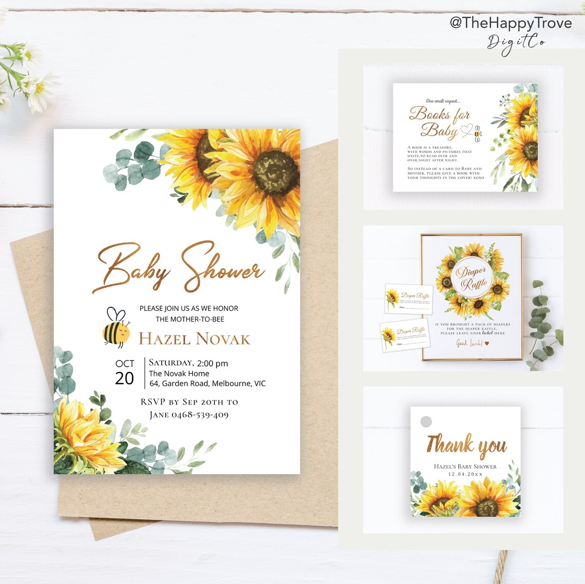 Sunflower Themed Baby Shower Invitation Baby Shower Bundle | Etsy