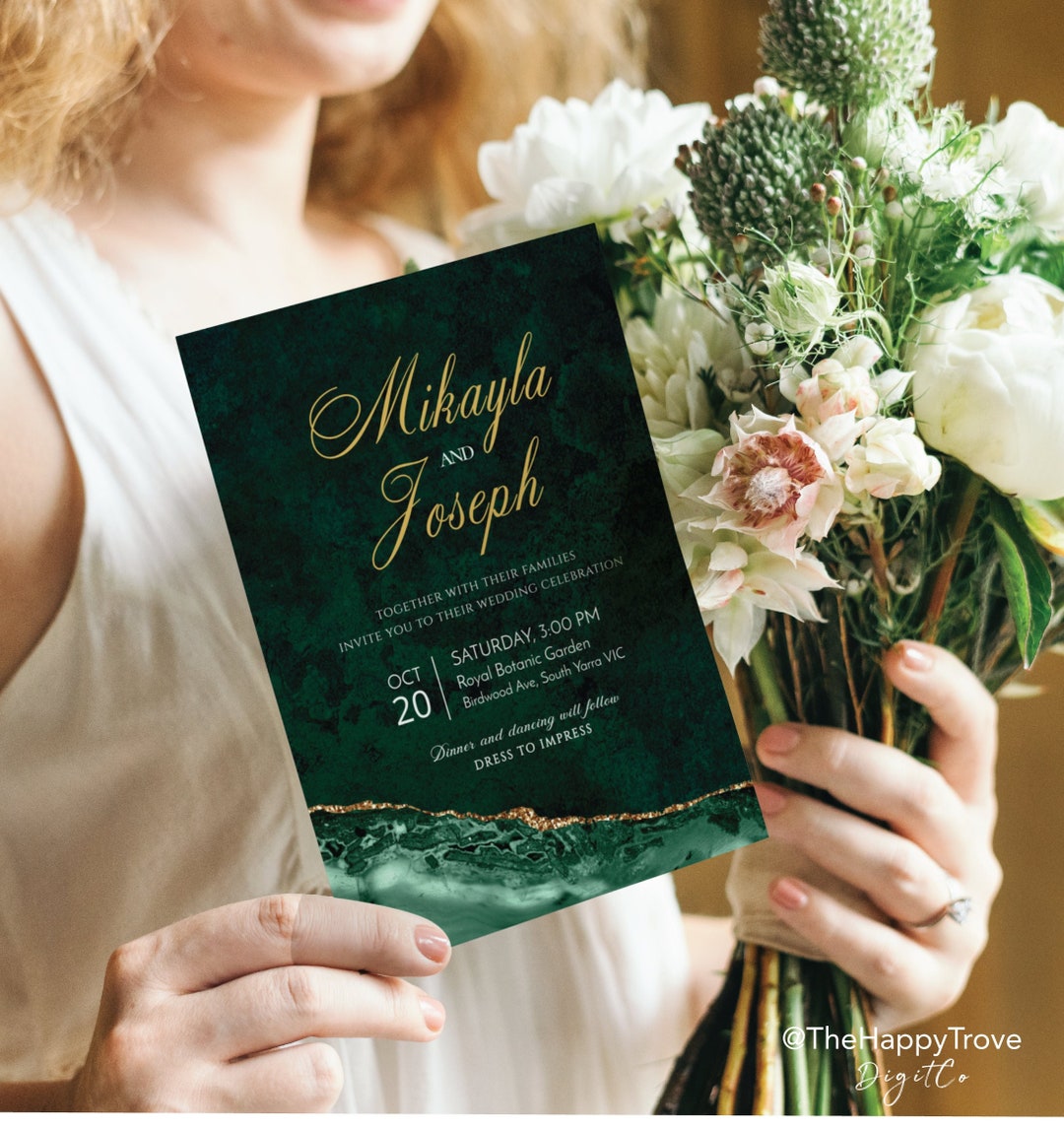 VERDA Emerald Green & Gold Themed Printable Wedding Invitation ...