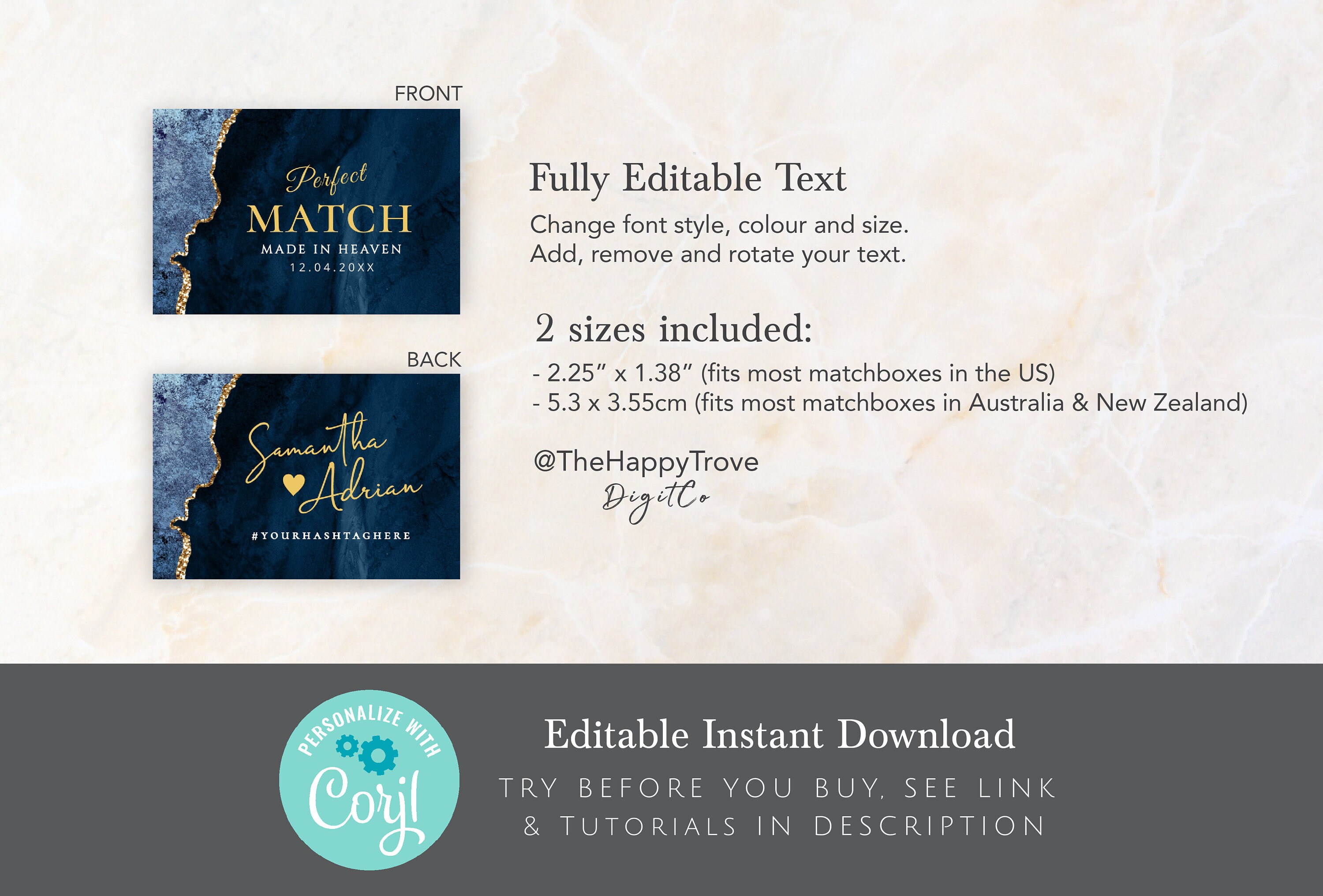 NOVA Navy Blue and Gold Matchbox Label the Perfect Match - Etsy