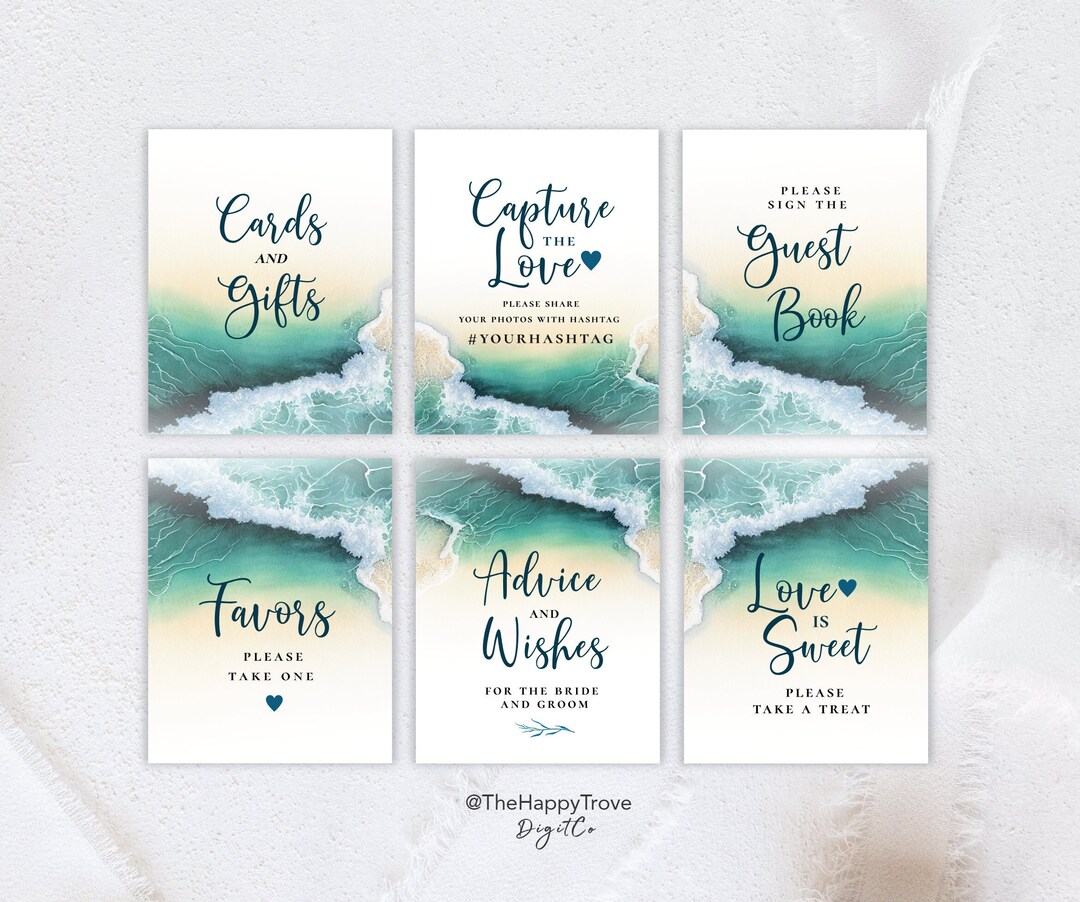 GENY Beach Themed Table Sign Set, Waves, Sea Foam, Ocean, Aqua ...