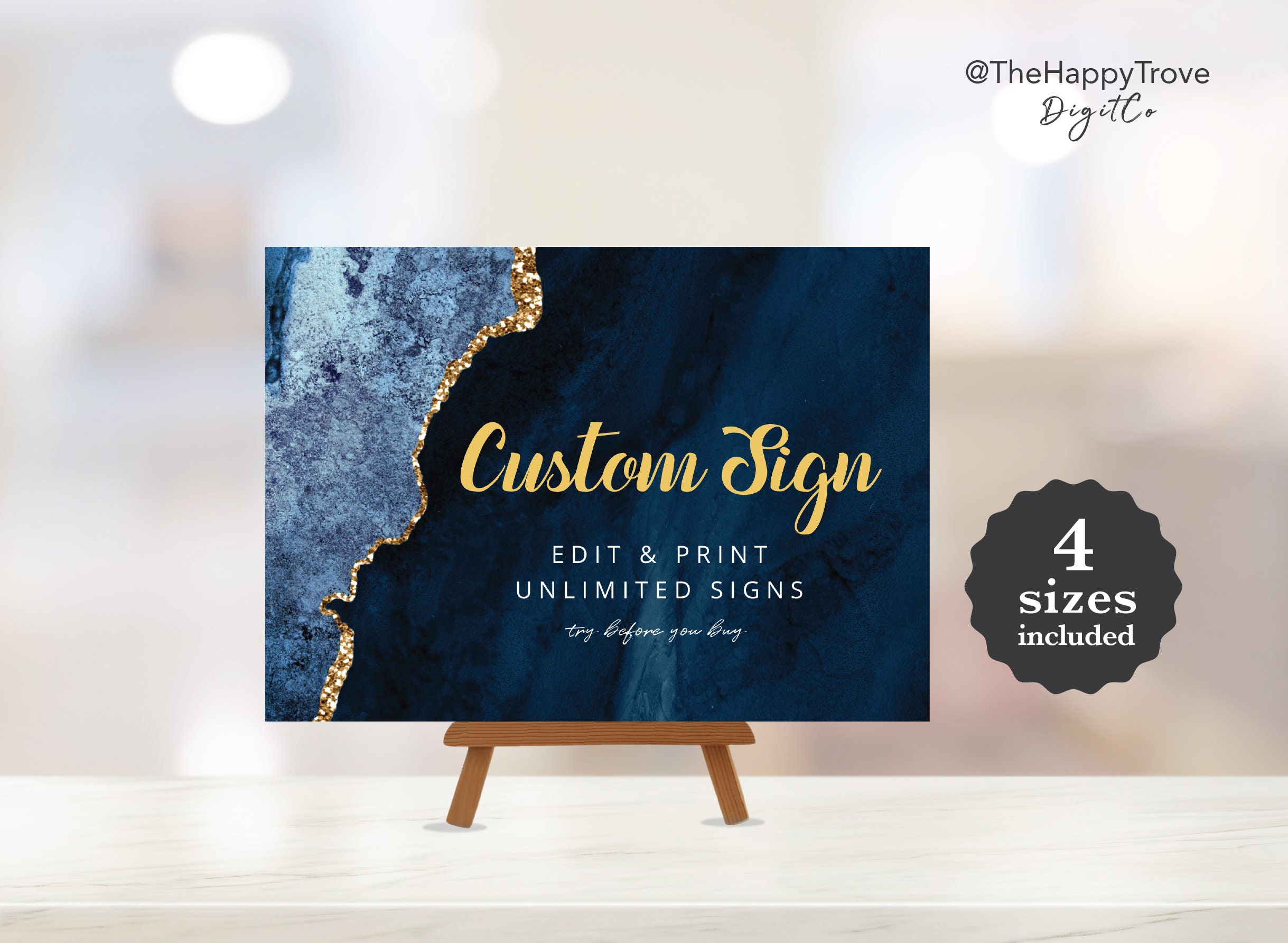 NOVA Navy Blue and Gold Custom Signs Editable Digital Instant - Etsy