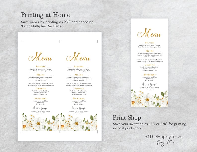 DAISY Menu Editable Digital Instant Download Template - Etsy