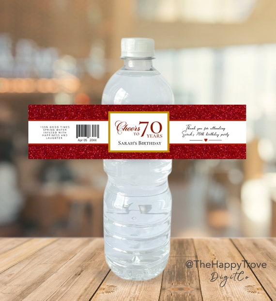 RUBY Red Glitter Water Bottle Label Editable Digital Instant - Etsy
