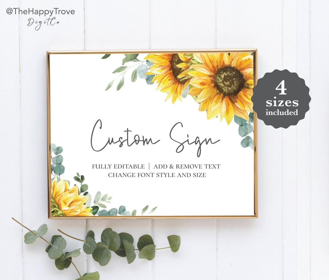 Sunflower Themed Custom Signs Editable Digital Instant - Etsy