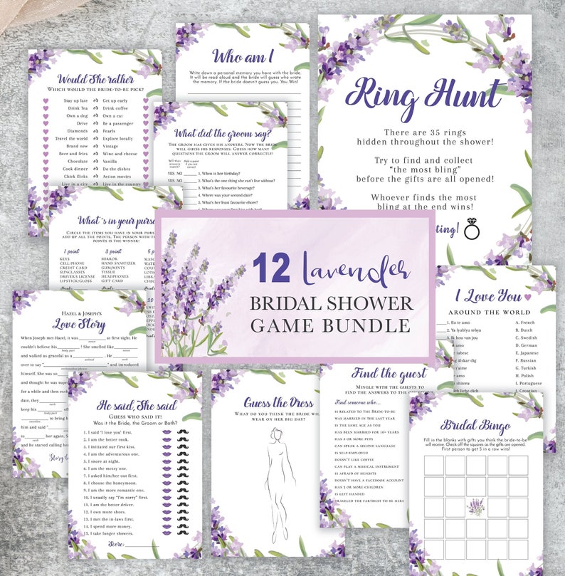 Lavender Bridal Shower Game Bundle: 12 Printable Games (digital ...