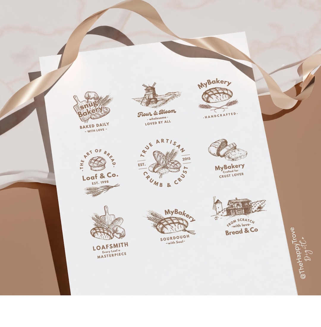 9 Rustic Bakery Logo Templates: Editable Canva Branding (digital ...
