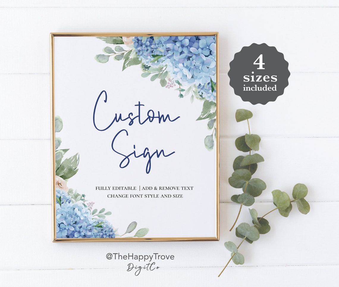 SINI Blue Hydrangea Custom Signs Editable Digital Instant - Etsy