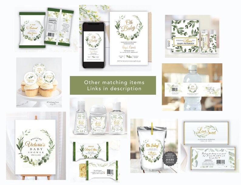 Greenery & Gold Custom Sign Template: Editable Wedding, Bridal Shower ...