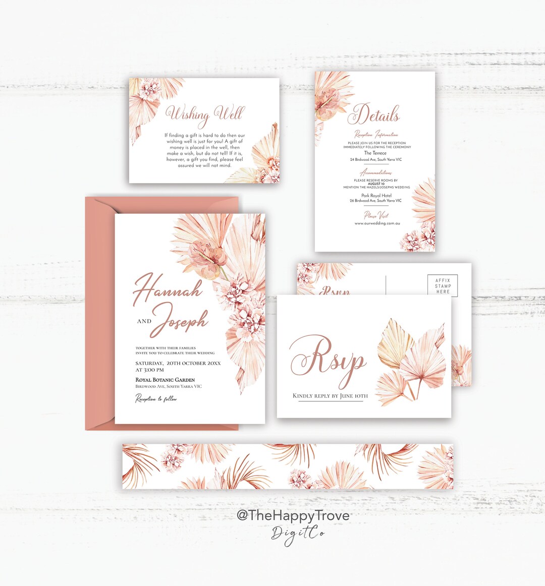 Dusty Coral Boho sur le sujet Printable Wedding Invitation - Etsy France