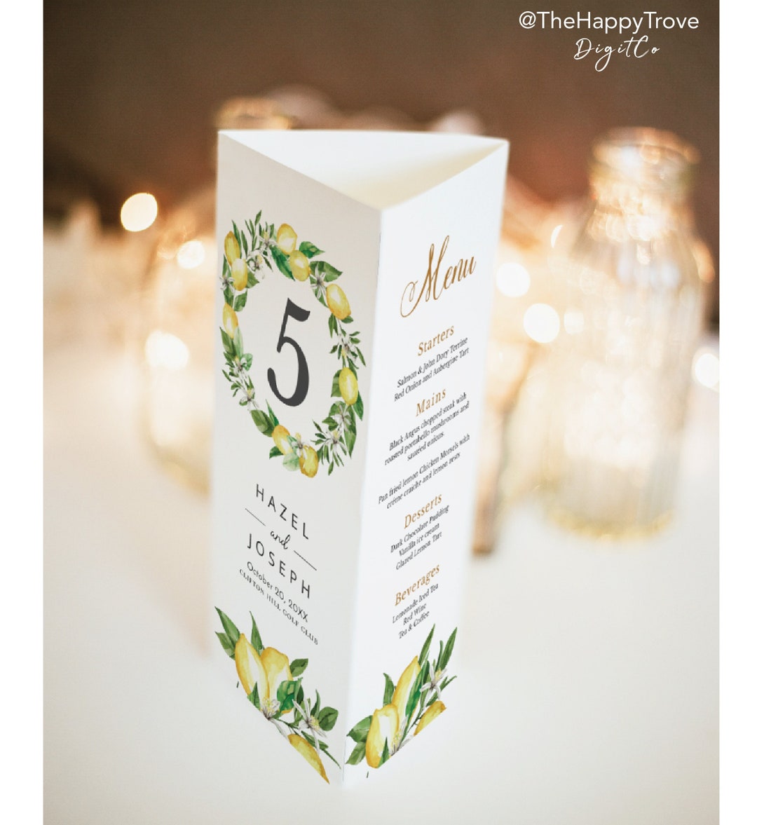 Lemon Tri-fold Menu Stand Table Number Sign Wedding Program - Etsy