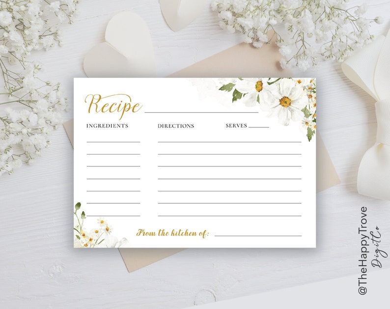 DAISY Recipe Card Bridal Shower Game Editable Instant - Etsy