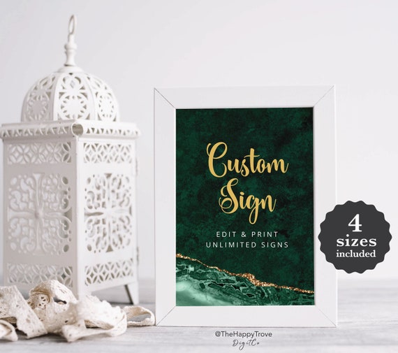 VERDA Emerald Green & Gold Custom Signs Editable Digital - Etsy
